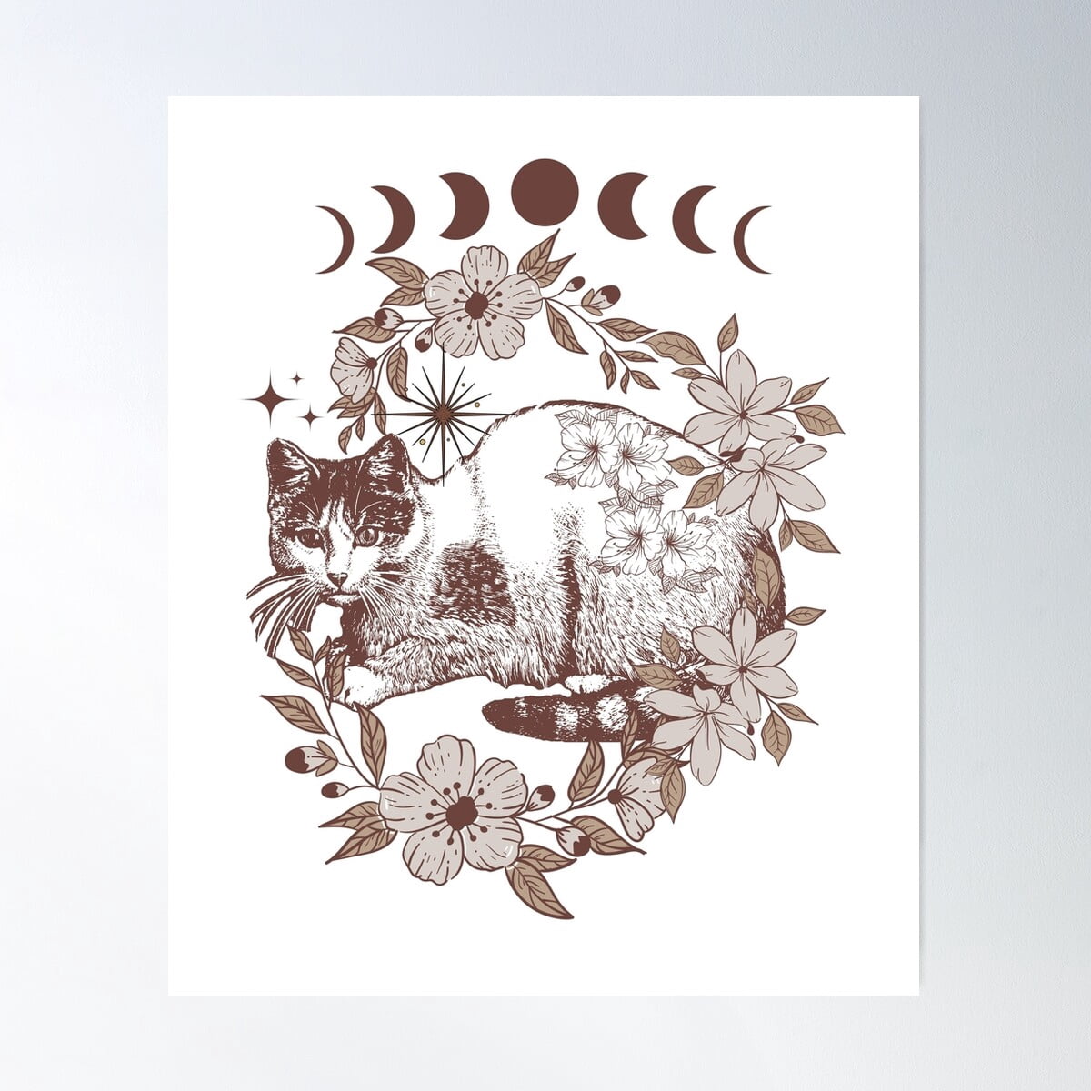 Cottagecore Mythical Cat With Wildflowers Poster Wall Art, Modern Wall ...
