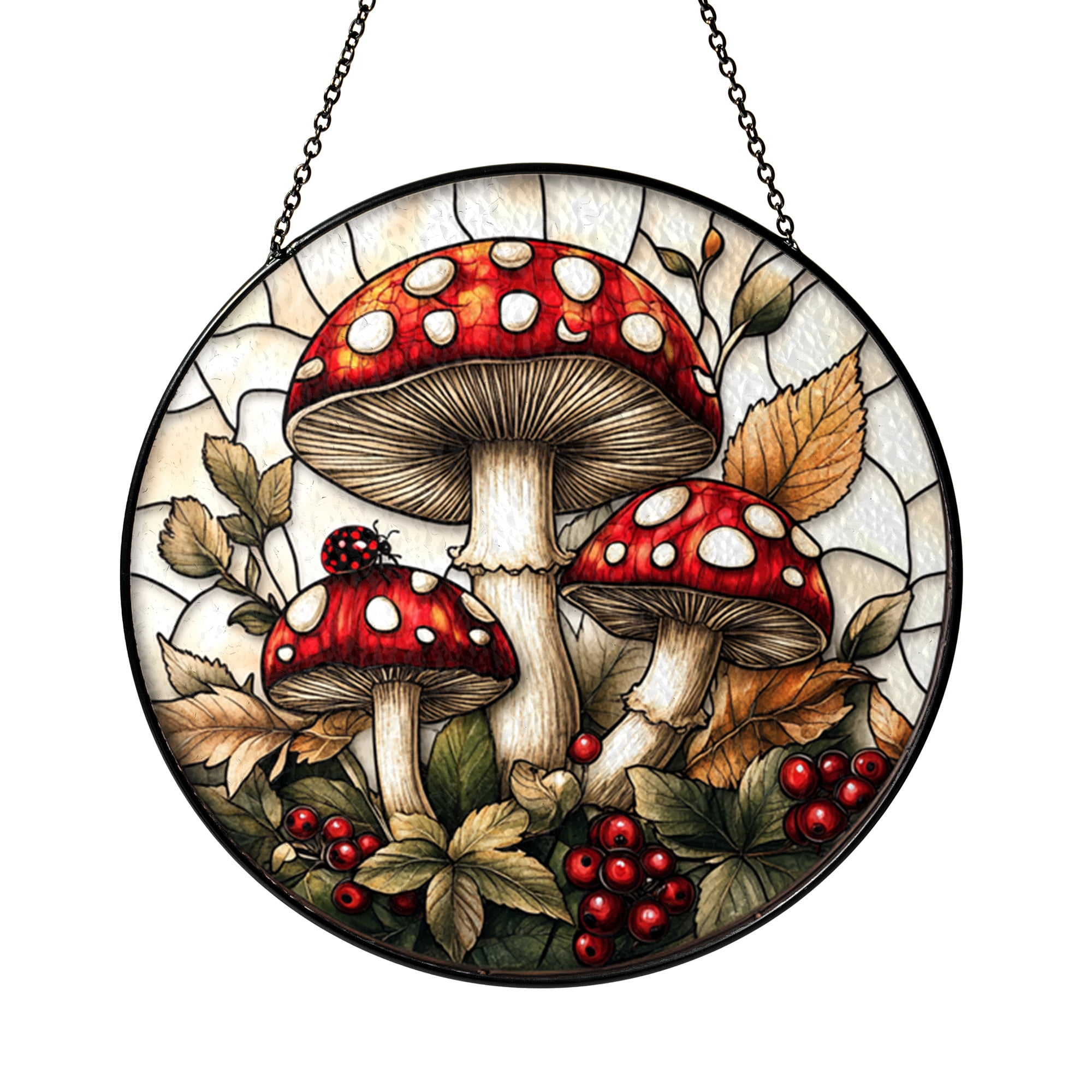 Cottagecore Ornament, Mushroom and Ladybug Stained Glass Window Hanging ...