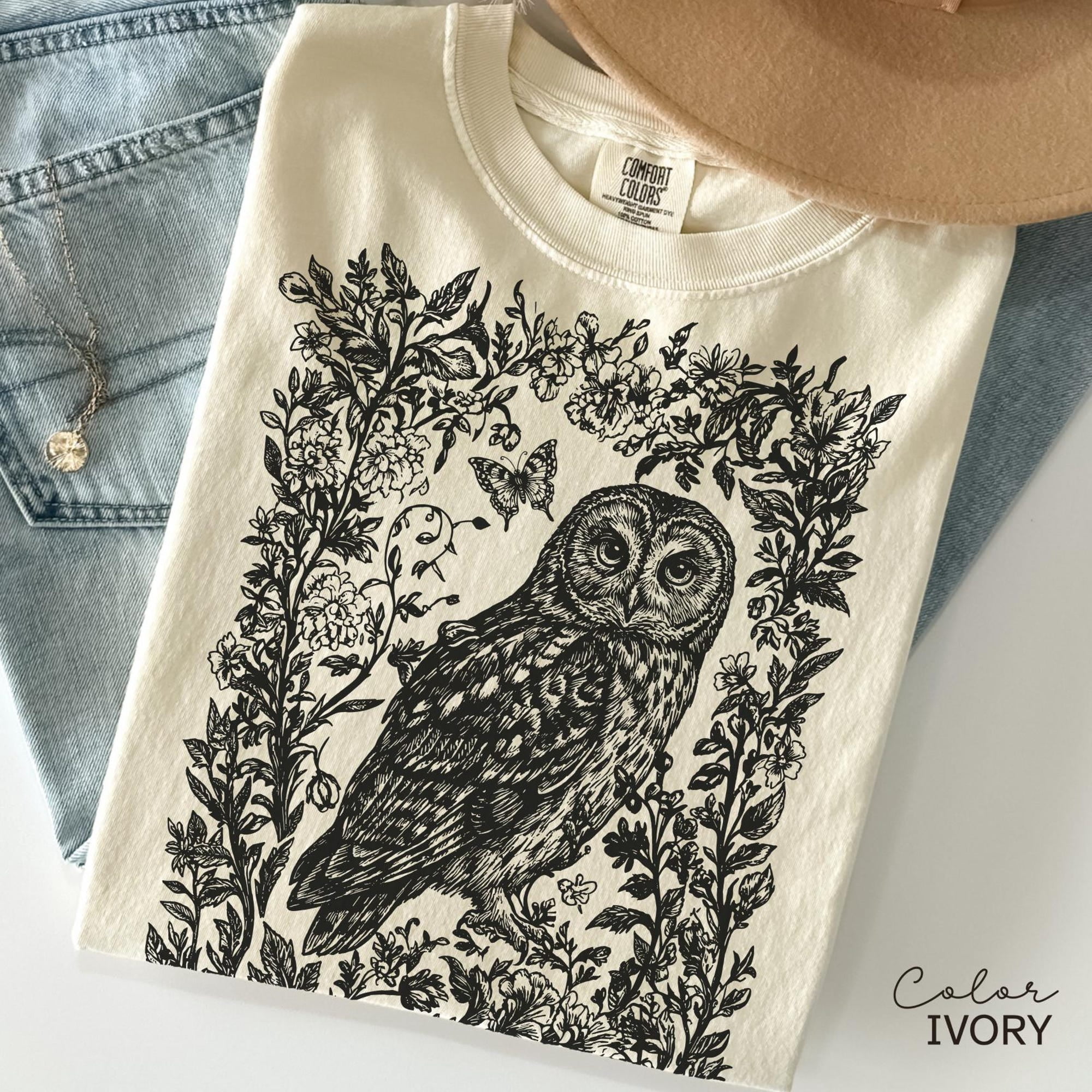 Cottagecore Owl Shirt Cottagecore Floral TShirt Folk Art Forest Animal ...