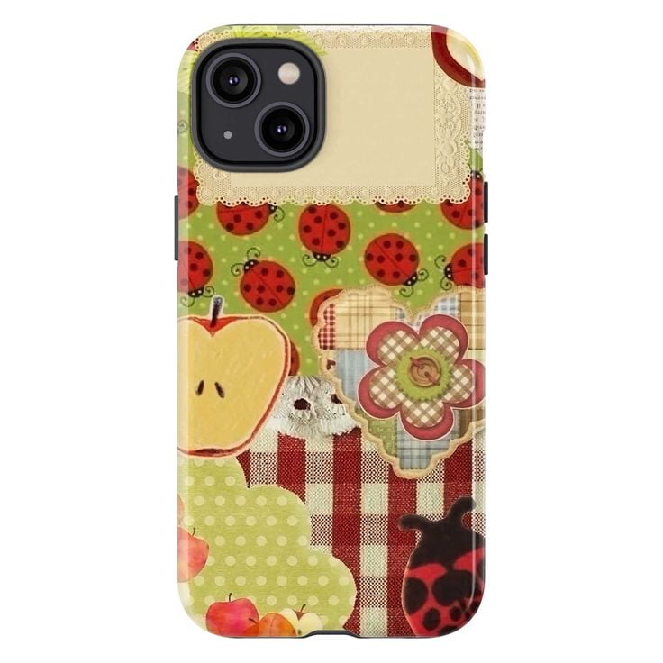 Cottagecore Patchwork Phone Case, Vintage Ladybug & Apple Quilt iPhone ...