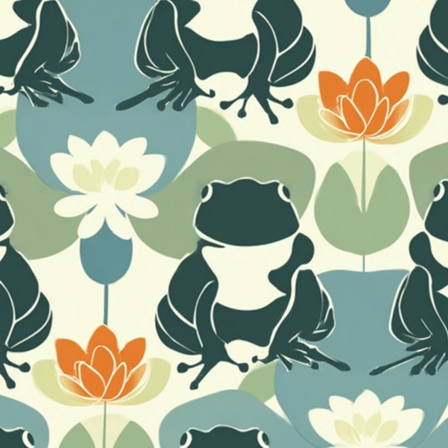 Cottagecore Peel and Stick Wallpaper 17.7in x 9.8ft Retro Frog Lotus ...