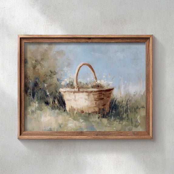 Cottagecore Picnic Basket with Neutral Color Palette Impressionistic ...