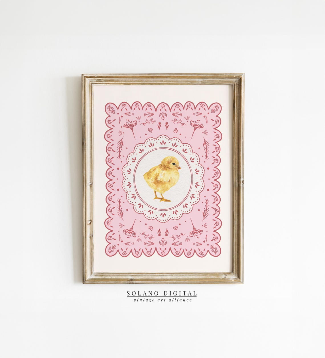 Cottagecore Pink Chick Nursery Print Floral Border, Unframed Paper ...