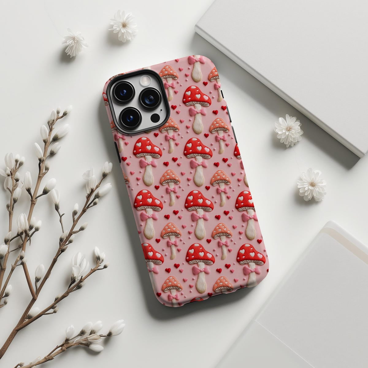 Cottagecore Pink Mushroom Phone Case with iPhone 17 to 11 Pro Max ...