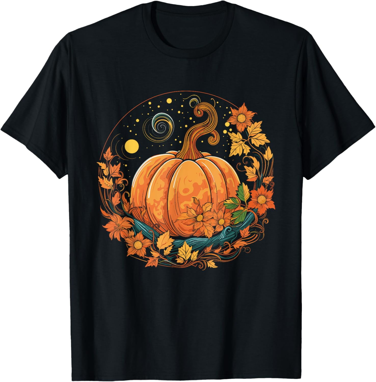 Cottagecore Pumpkin Moon Stars Thanksgiving Women's Graphic T-Shirt ...