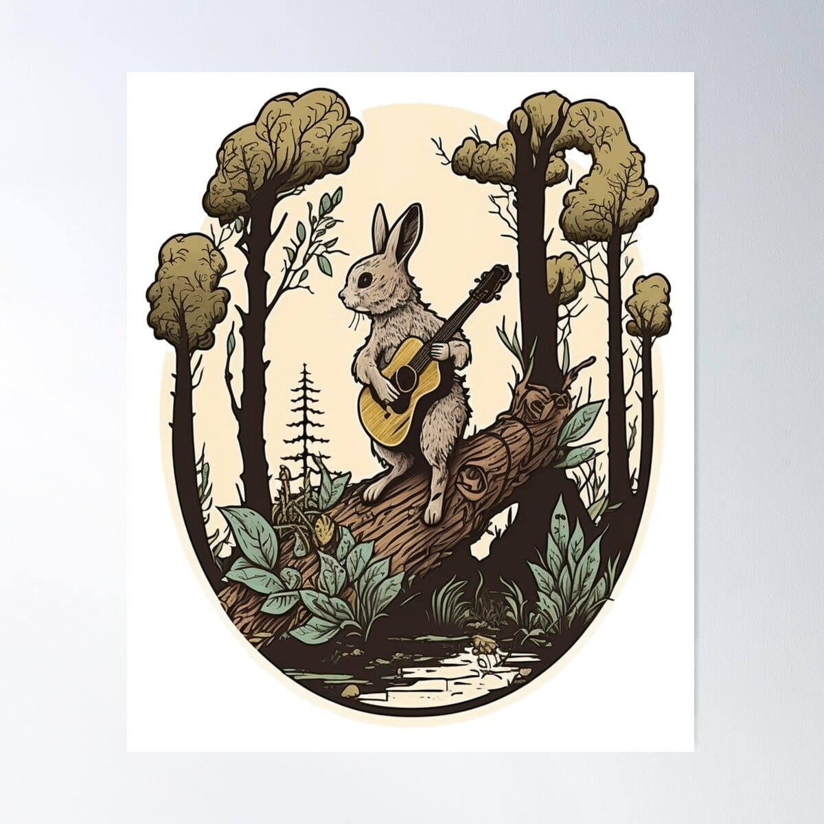 Cottagecore Rabbit Playing Banjo In Forest Poster Wall Art, Modern Wall ...