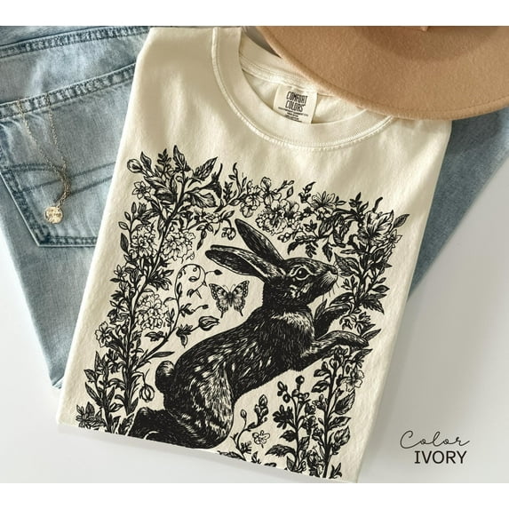 Cottagecore Rabbit Shirt, Wild Hare t-shirt, Folk Art Forest Animal ...