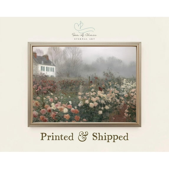 Cottagecore Rose Garden Poster Misty Impressionist Floral Wall Art ...