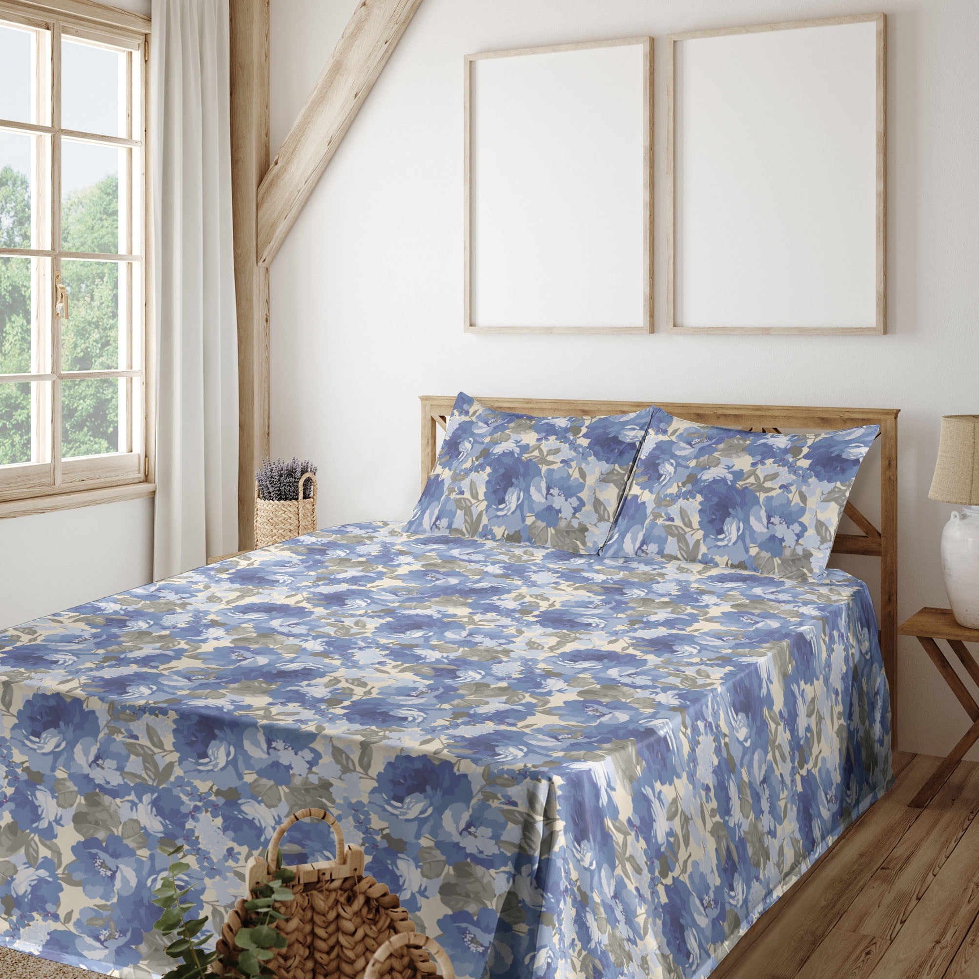 Ambesonne Cottagecore Fitted & Flat Sheet with Shams 4 Pcs Set ...