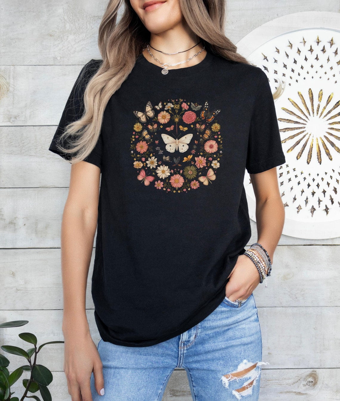 Cottagecore Shirt For Women Vintage Flowers Butterfly Boho Nature Tee ...