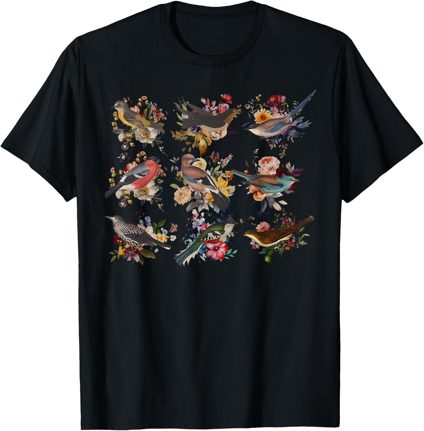 Cottagecore Sparrow Floral Wildflowers T-Shirt - Walmart.com