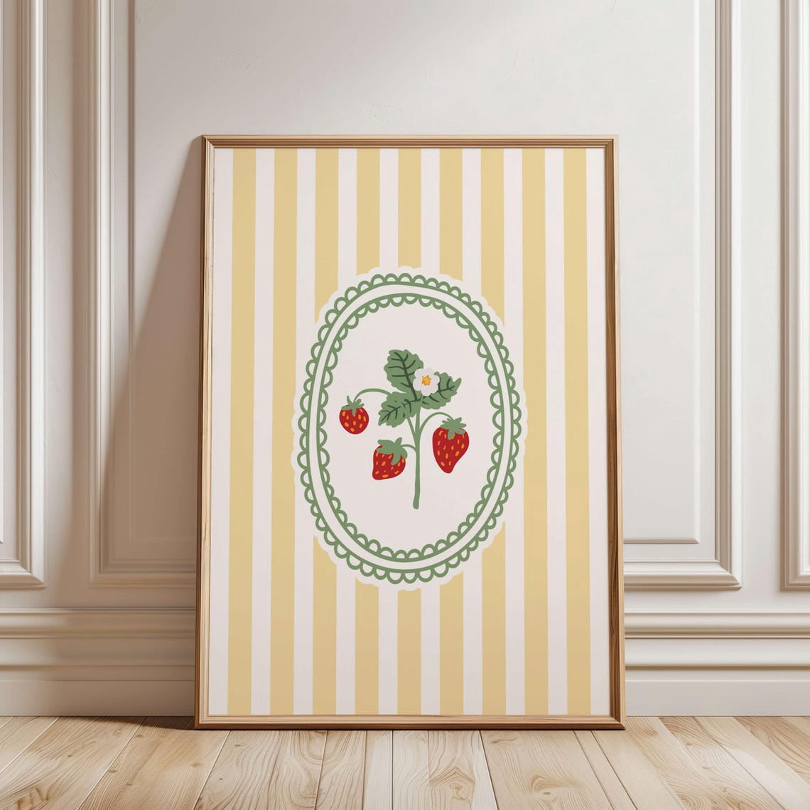 Cottagecore Strawberry Poster, Vintage Striped Kitchen Wall Art, French ...