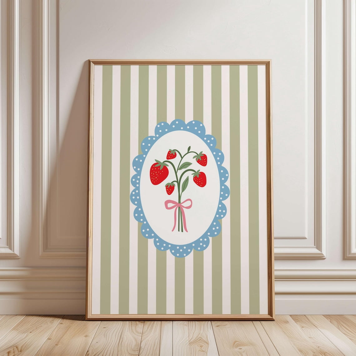 Cottagecore Strawberry Poster, Vintage Striped Kitchen Wall Art, French ...