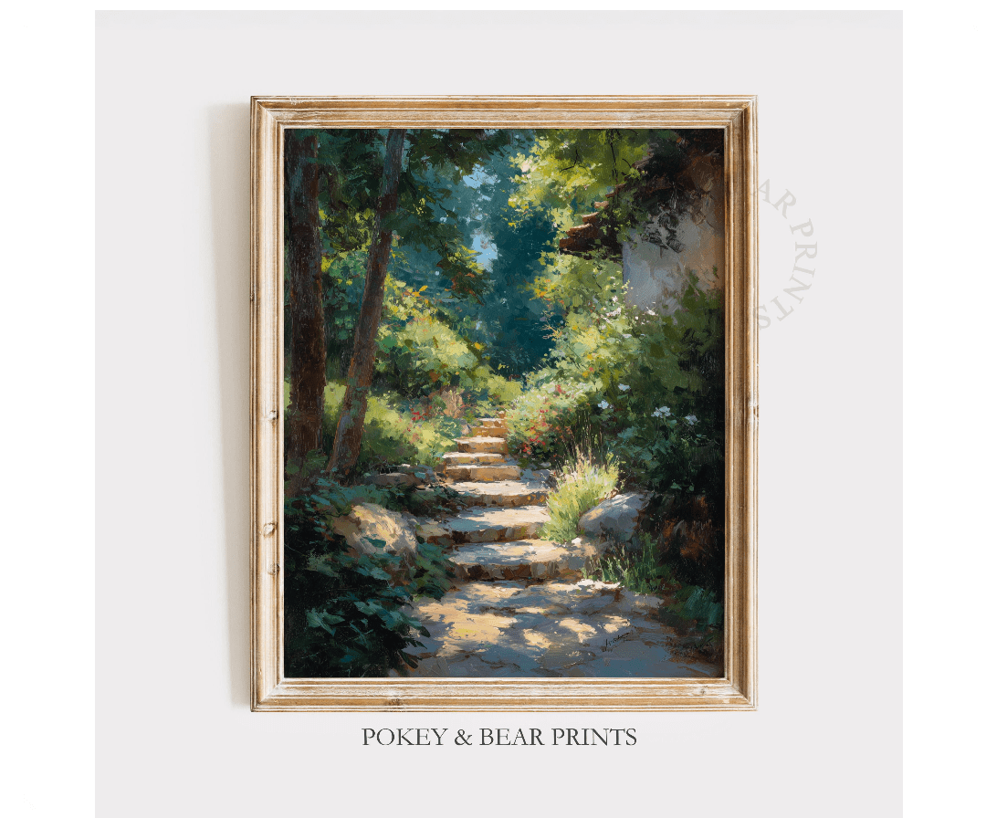 Cottagecore Sunlit Garden Path Poster Impressionist Landscape Painting ...