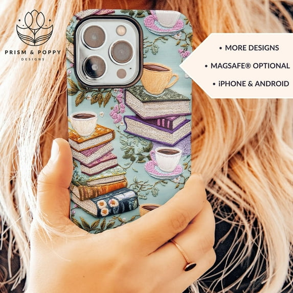 Cottagecore Tea Cups Book Phone Case Floral iPhone 17 16 15 14 13 12 11 ...