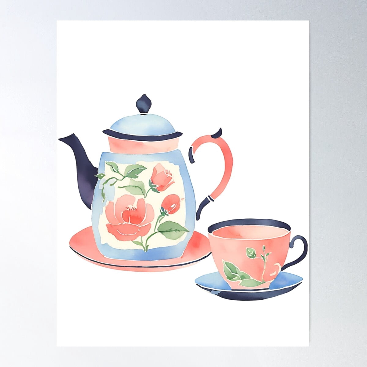 Cottagecore Tea Set Poster Wall Art, Modern Wall Decor For Living Room ...