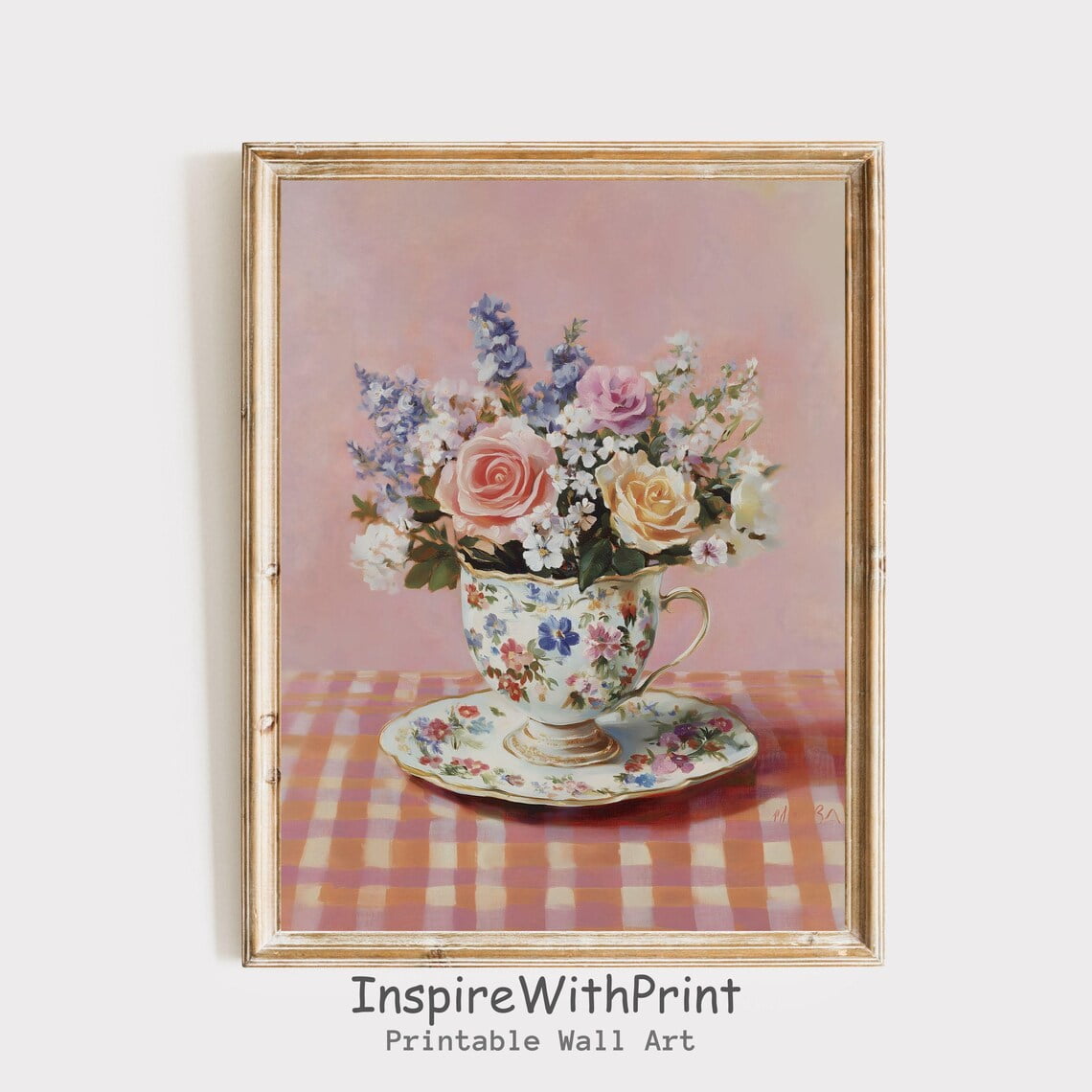 Cottagecore Teacup Wall Art Poster Vintage Floral Decor With Preppy ...