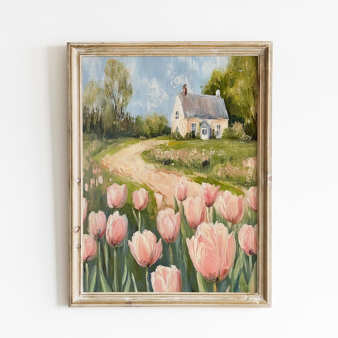 Cottagecore Tulip Field Floral Wall Art, Unframed Canvas Size 8x12 ...