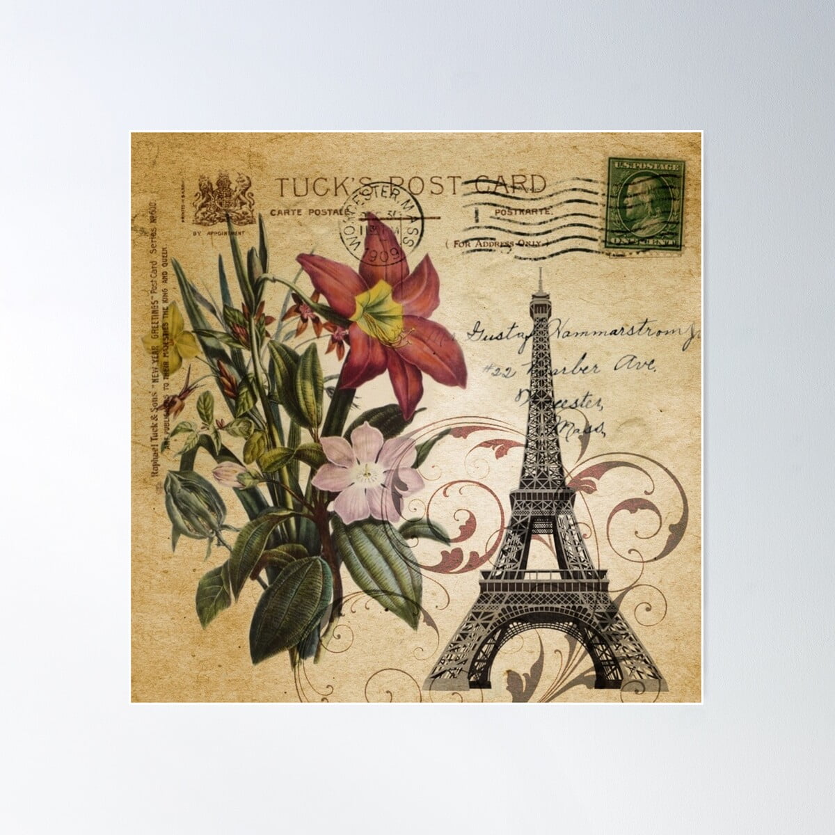 Cottagecore Vintage Retro Paris Eiffel Tower Lily Floral Botanical Art ...