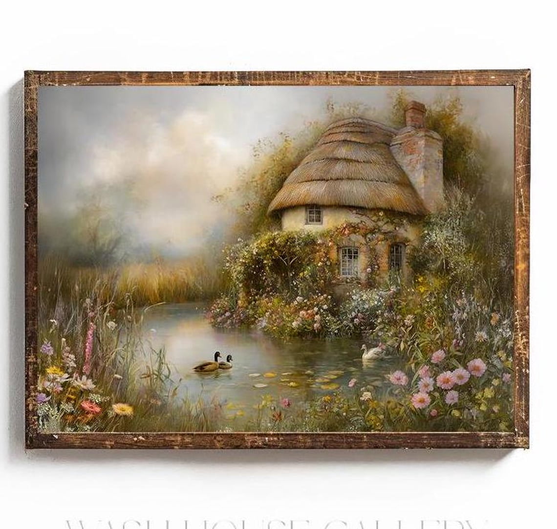 Cottagecore Wall Art Cottage By Pond Cottagecore Bathroom Wall Decor ...