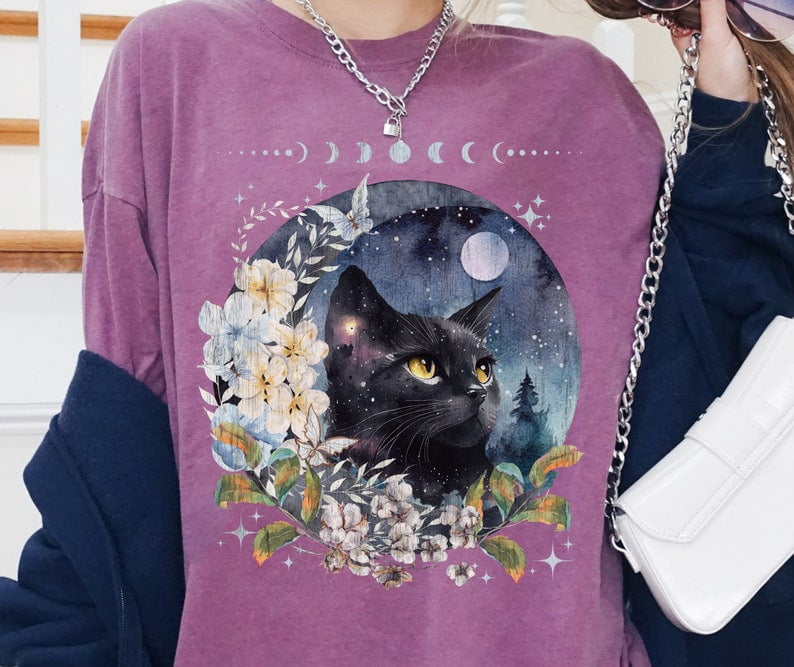 Cottagecore Whimsigoth Cat T Shirt, Goblincore Tee, Witchy Cat T Shirt ...