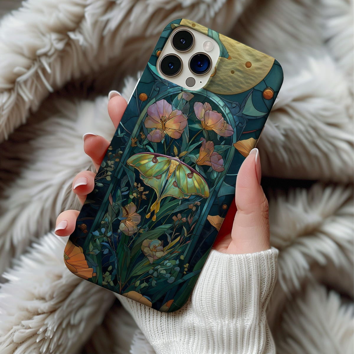Cottagecore Wildflower Floral Lunar Moth Stained Glass Phone Case with ...