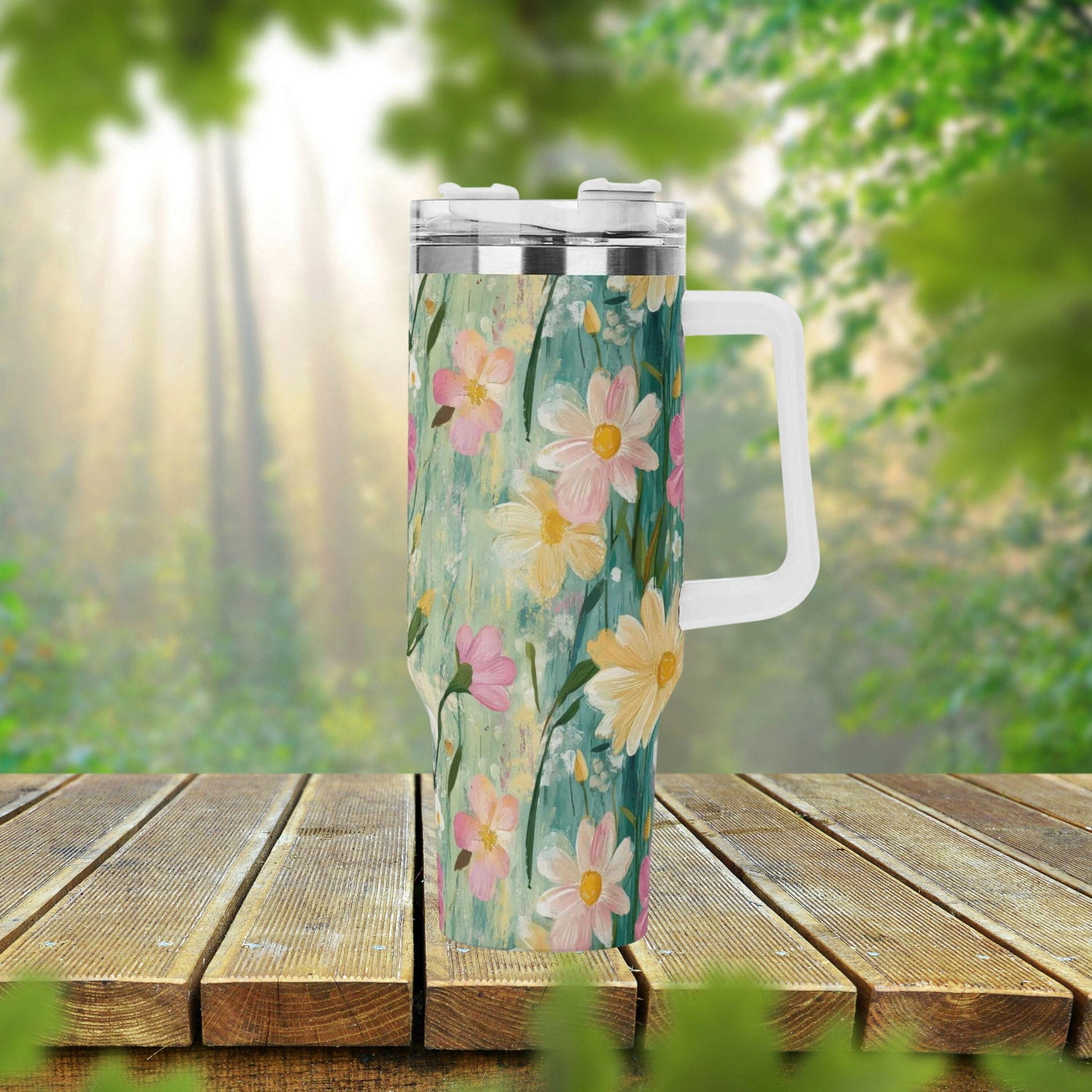 Cottagecore Wildflowers 40oz Stainless Steel Tumbler With Handle and ...