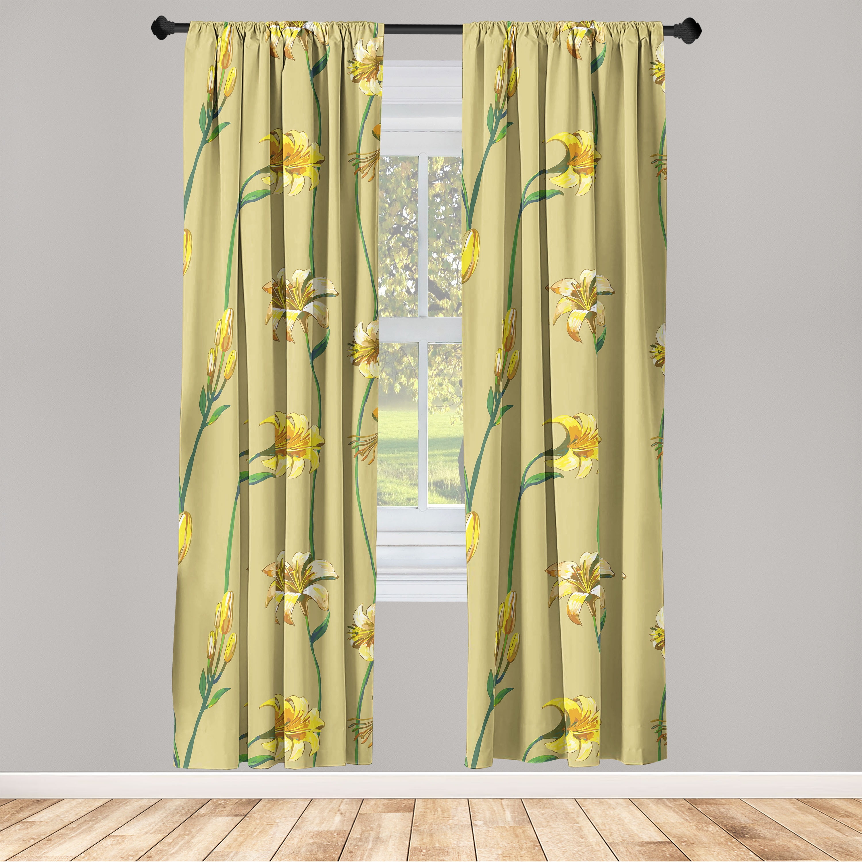 Cottagecore Window Curtains, Garden Scene Springtime Lily Pattern With ...