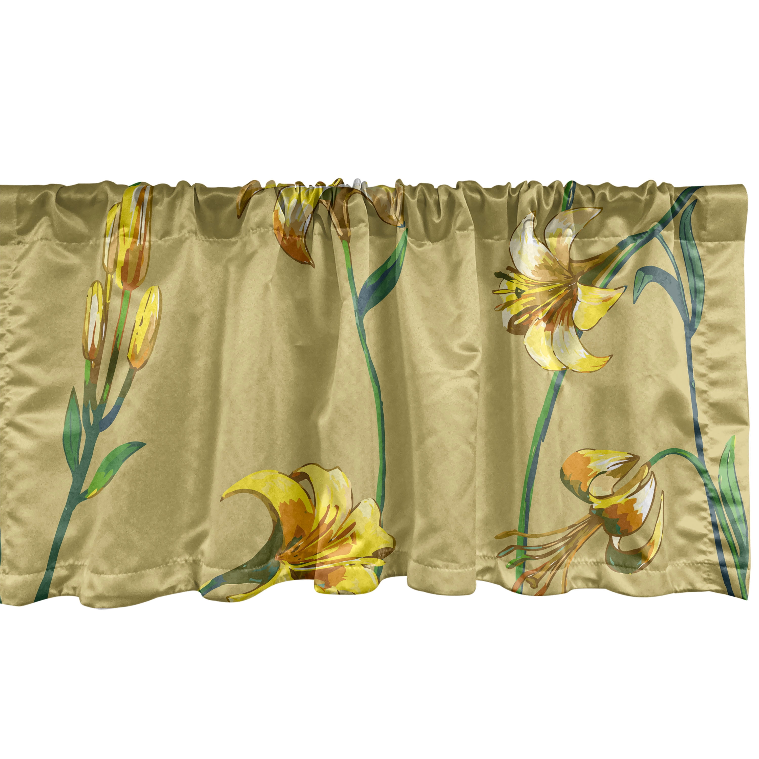 Cottagecore Window Valance, Garden Scene Springtime Lily Pattern With Leaves Greenery Print ...