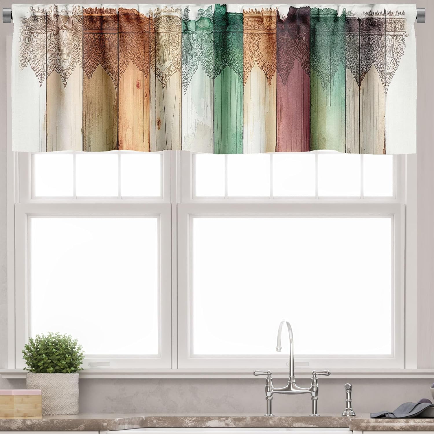 Cottagecore Window Valance, Mediterranean Lace Art with Lines on ...