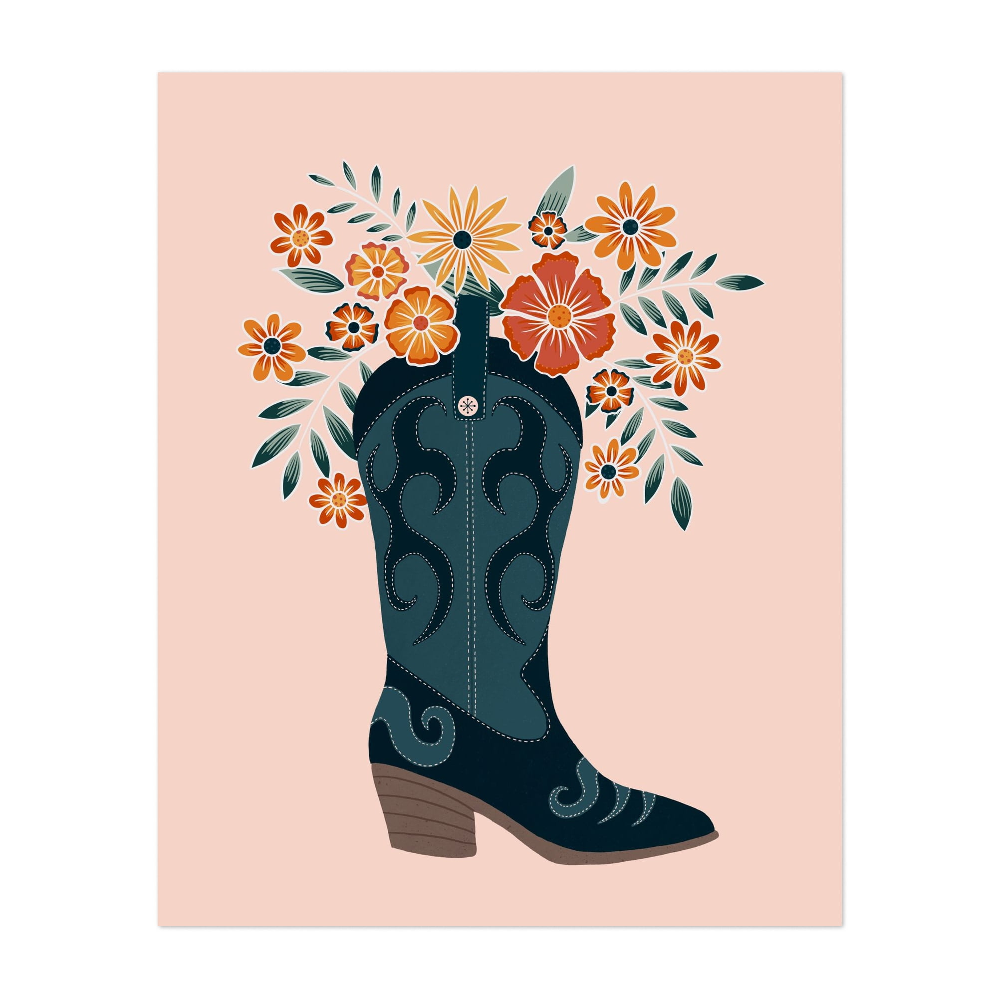 Cottagecore cowboy boot - Illustration Floral Cowboy Western Flowers ...