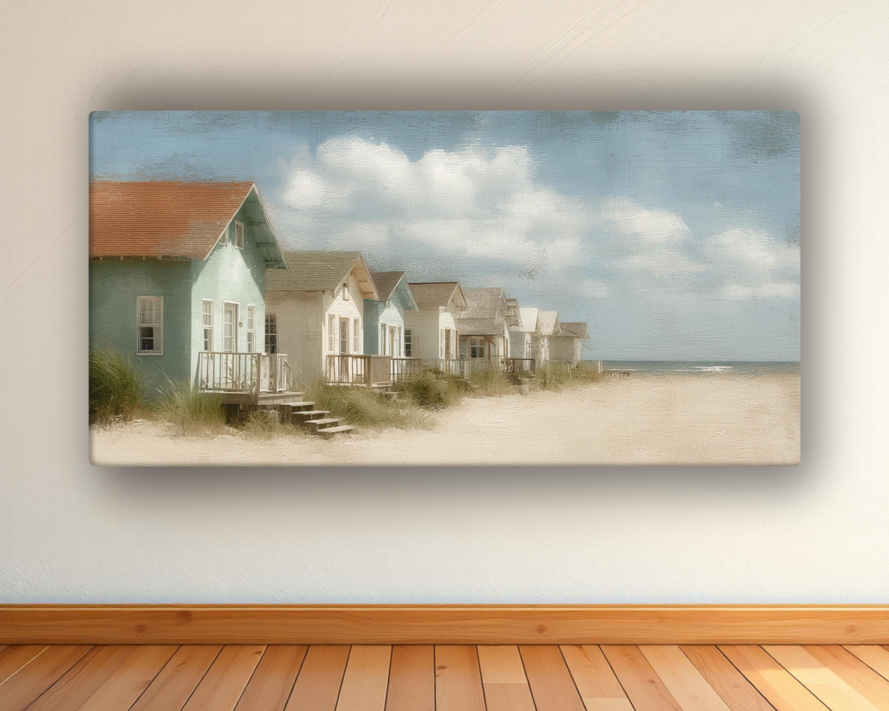 Cottages On The Beach Poster Vintage Coastal Seascape Wall Art Poster ...