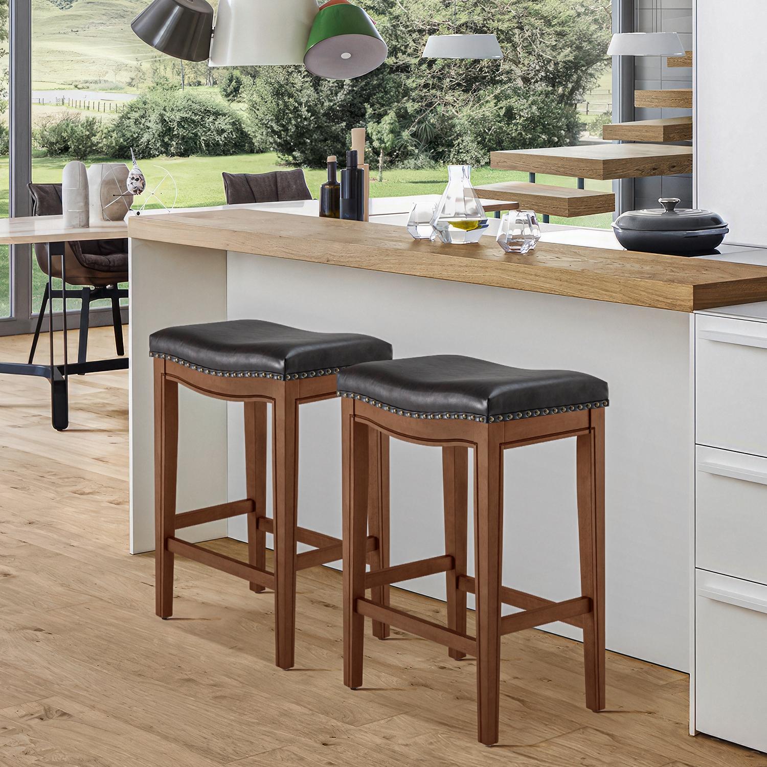 Barton 29" Elegant Comfortable Counter Height Backless Back Saddle Bar ...