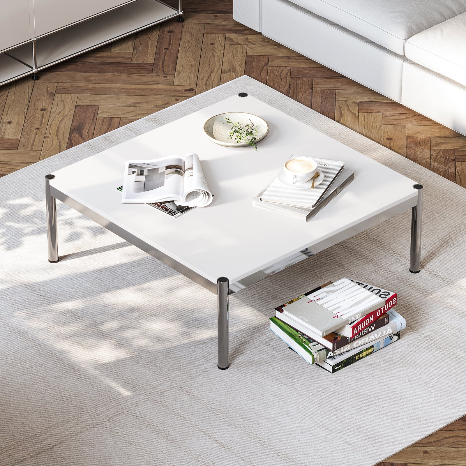 Cottinch 39.4" Square Coffee Table Modern Metal Coffee Table Simple Tea ...