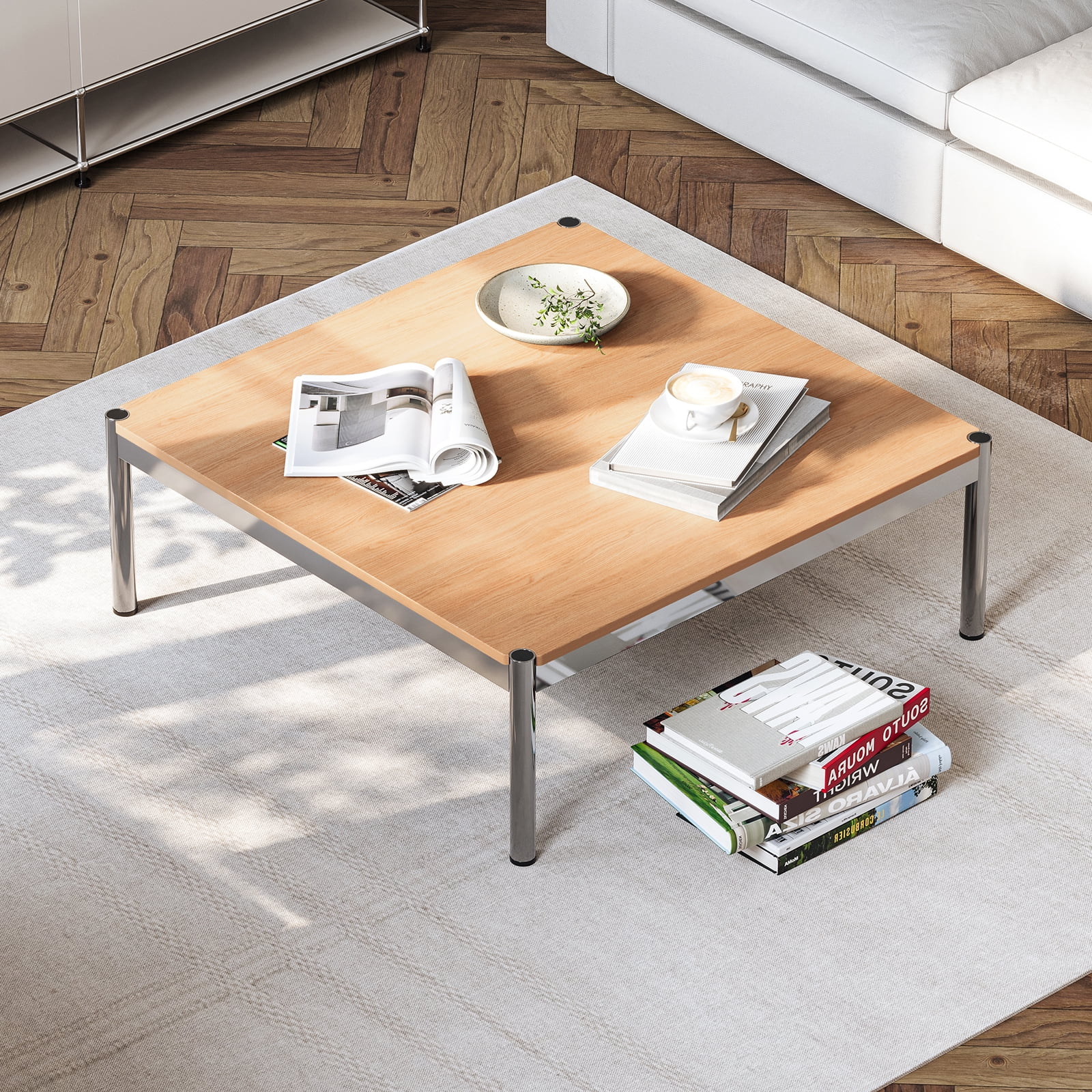 Cottinch 39.4" Square Coffee Table Modern Metal Coffee Table Simple Tea ...