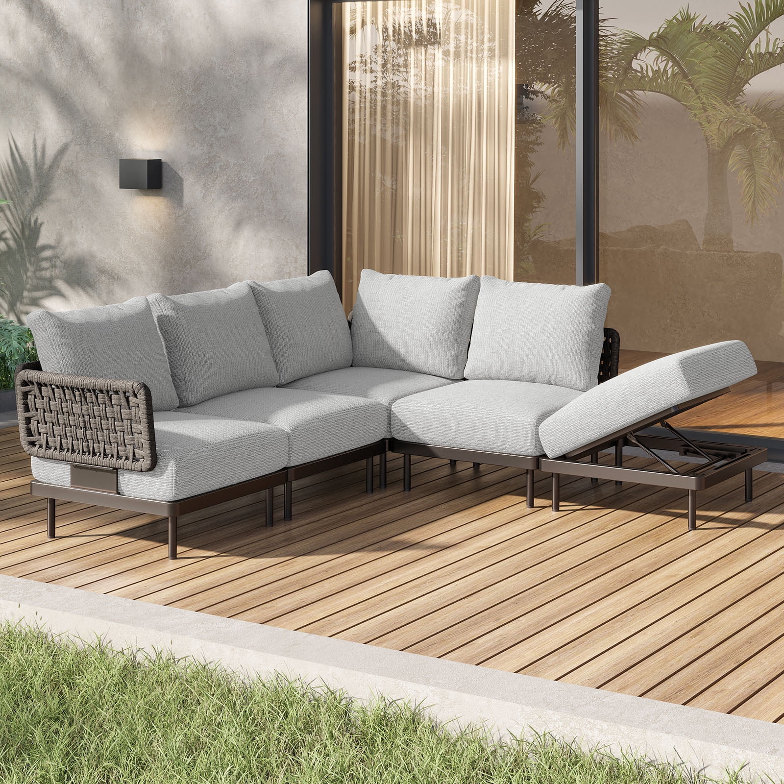 Cottinch 5-Piece L Shape Patio Modular Sectional Sofa with Ottoman,All ...