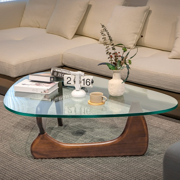 Cottinch 50 Top Wooden Long Triangle Glass Coffee Table Wood Base Living Room Office Dark Walnut Walmart