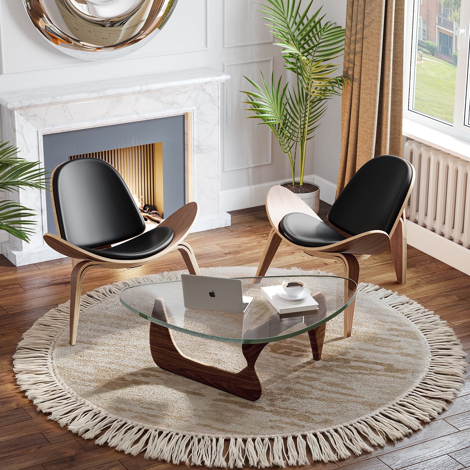 Cottinch Mid Century Modern Shell Lounge Chair Set of 2, Tripod Plywood ...