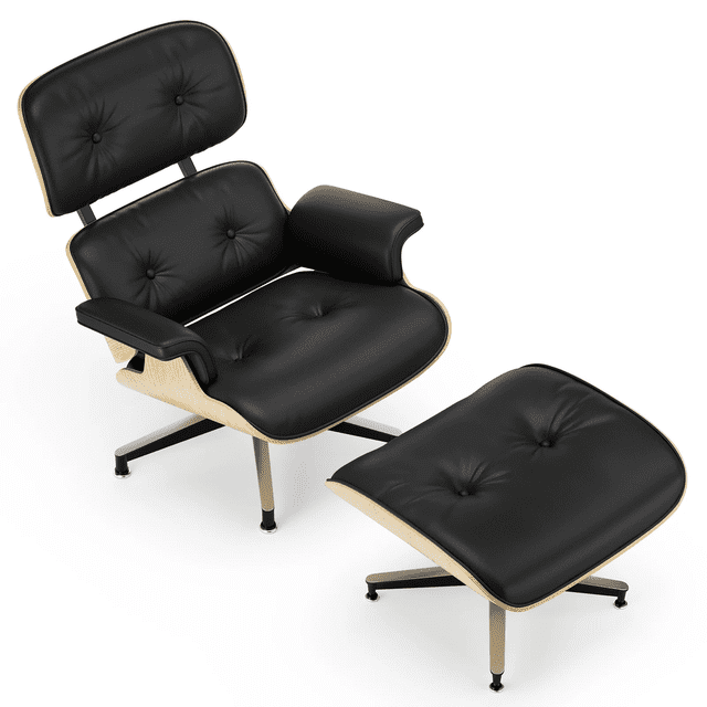 Cottinch Top Black Grain Leather, Mid Century Chaise Lounge Chair with ...
