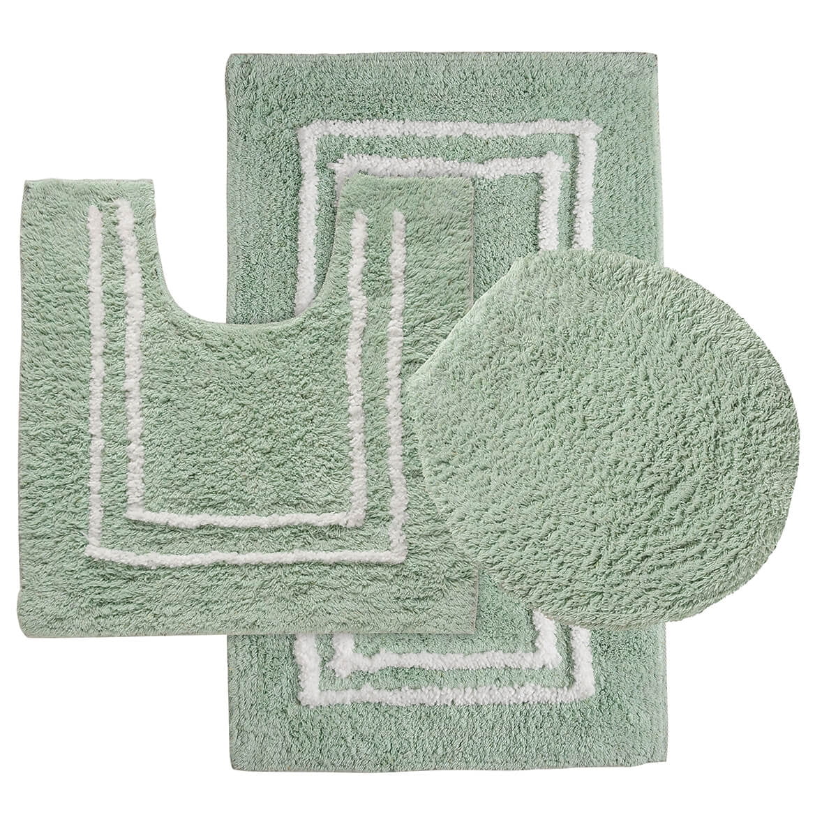 Cotton 3-Pc. Bath Rug Set - Green Design, Plush, Absorbent, Non-Slip ...