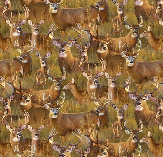 Cotton A Buck Stops Here Bucks Deer Animals Woodland Creatures Gold ...