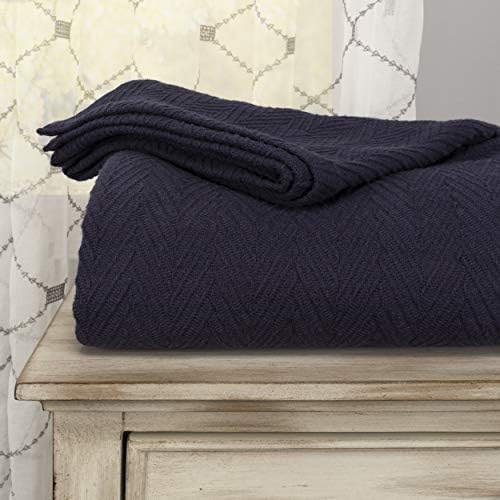 Cotton All-Season Premium Thermal Blanket- Navy Blue Woven Reversible ...