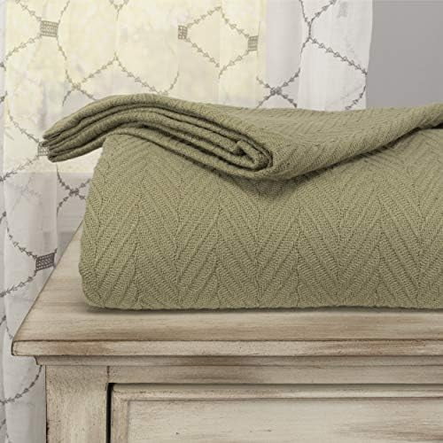 Cotton All-Season Premium Thermal Blanket- Sage Woven Reversible Ultra ...