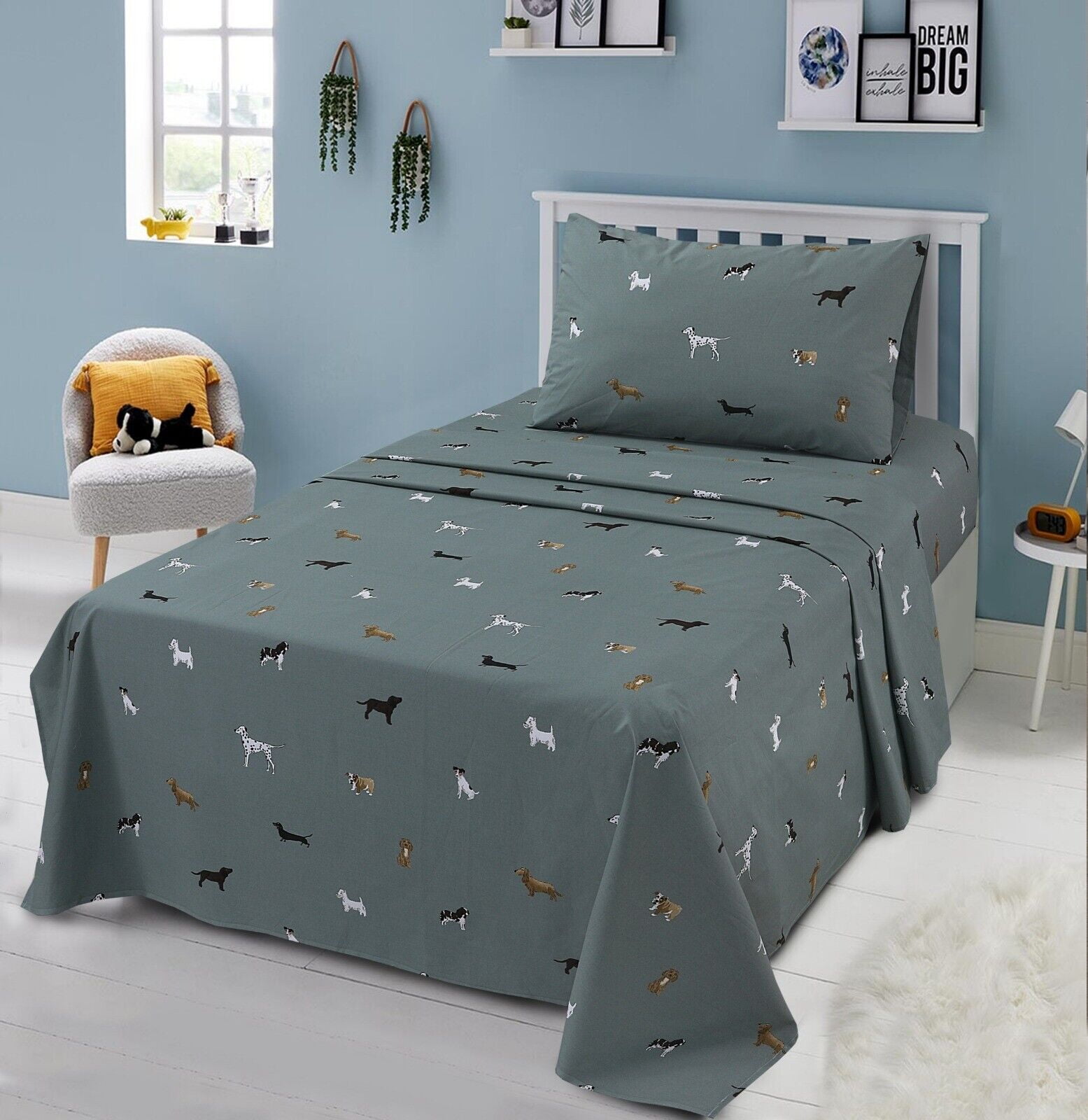 Cotton Alley, 100% Cotton Percale Twin Bed Sheets Set, 3 Pcs, Dogs ...