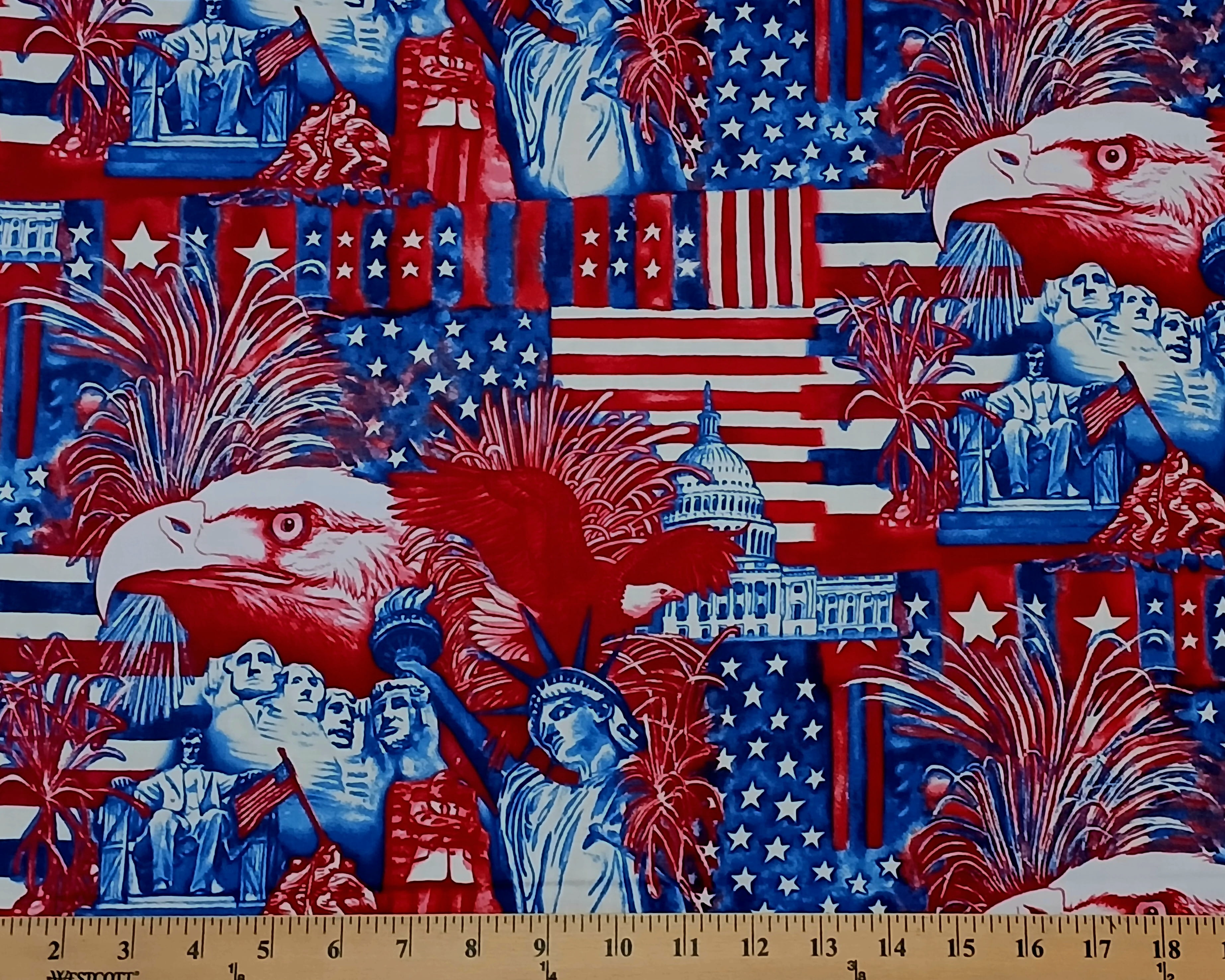 Cotton American Spirit Collage USA Flag Eagle Fireworks Fabri-Quilt ...