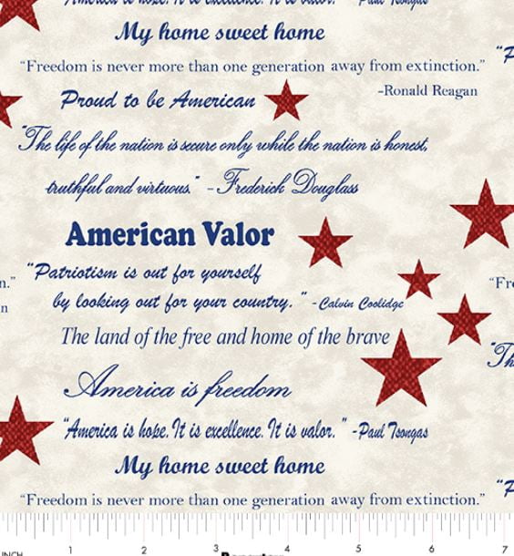 Cotton American Valor Patriotic USA Pride Quotes Freedom Stars Benartex ...
