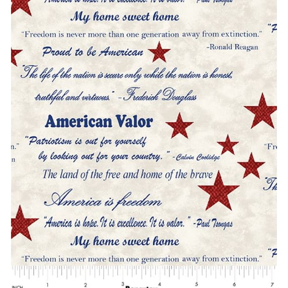 Cotton American Valor Patriotic USA Pride Quotes Freedom Stars Benartex ...