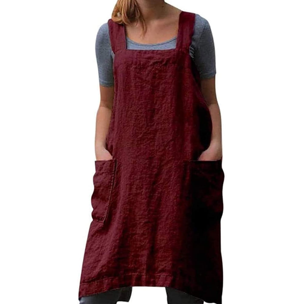Cotton And Linen Apron Crossed Back Apron Women With Large Pockets ...