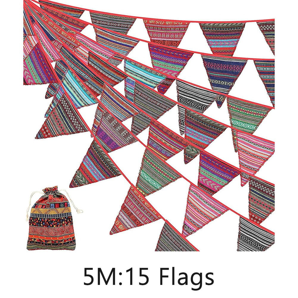 Cotton And Linen Fabric Triangular Colorful Flag String For Garden Tent ...