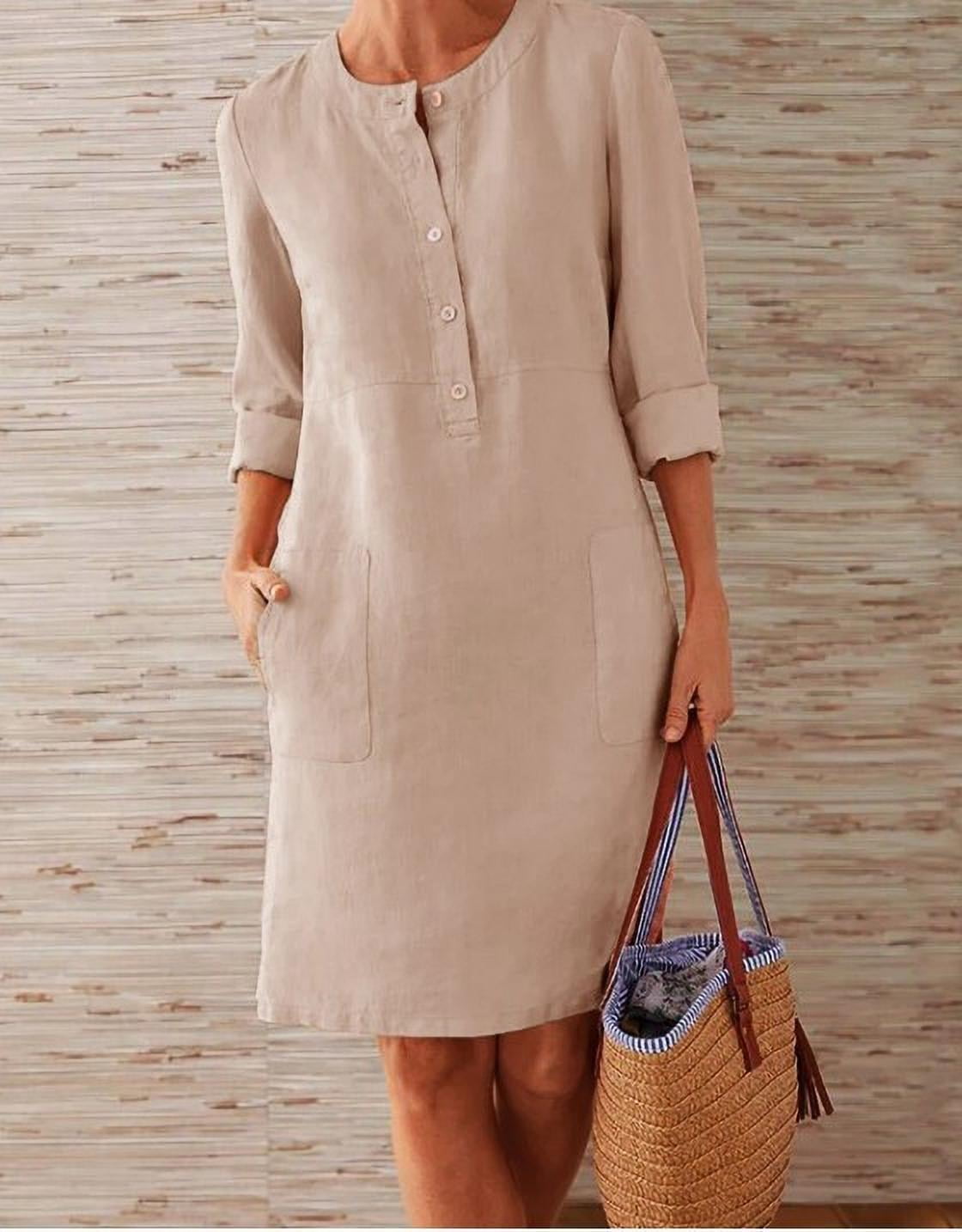 Cotton And Linen Long-Sleeved Dress - Walmart.com